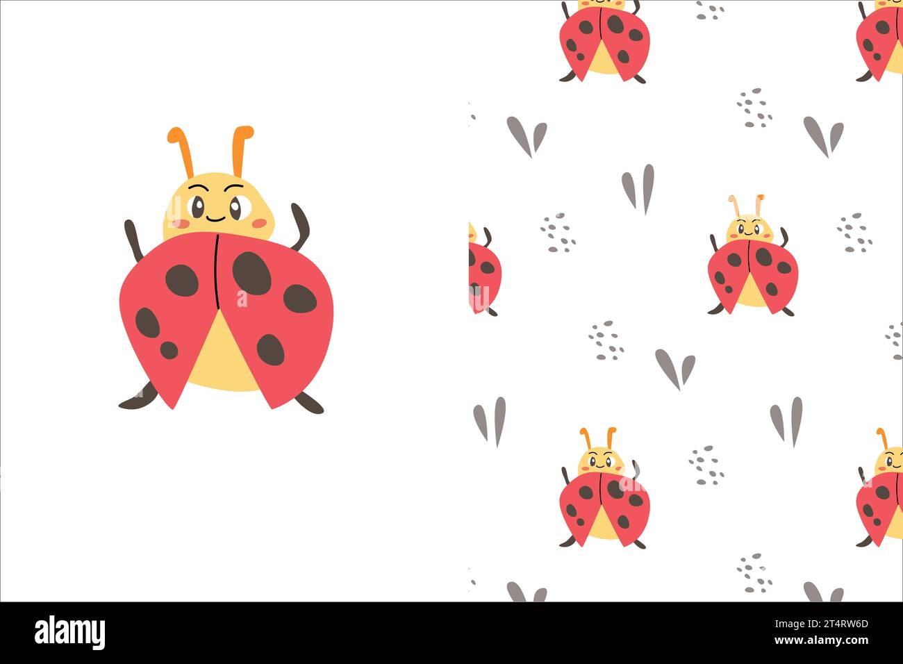 cute baby red bug and pattern on white background Stock Vector Image ...