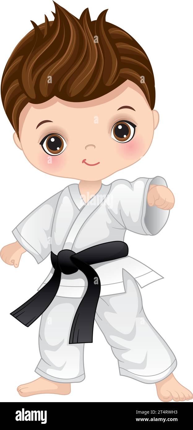 Vector Cute Little Boy Practicing Karate Stock Vector Image & Art - Alamy