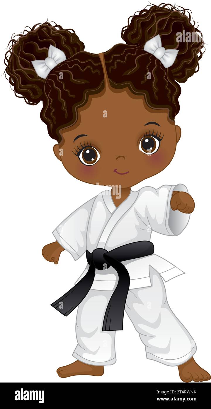 Vector Cartoon Afro Girl Practicing Karate Stock Vector Image & Art - Alamy