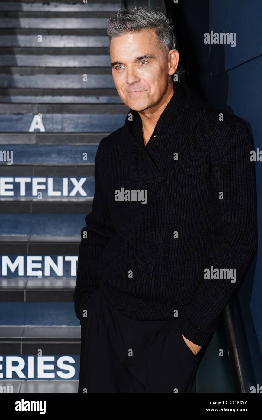 Robbie Williams arrives for the Robbie Williams Netflix documentary ...