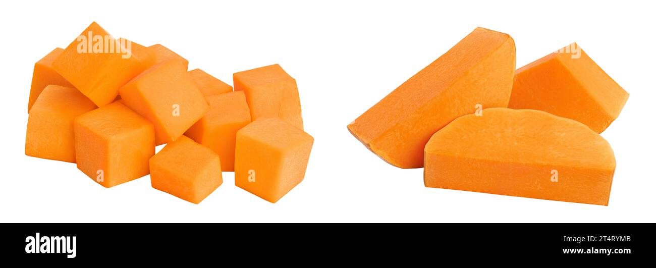 butternut squash diced isolated on white background with full depth of ...