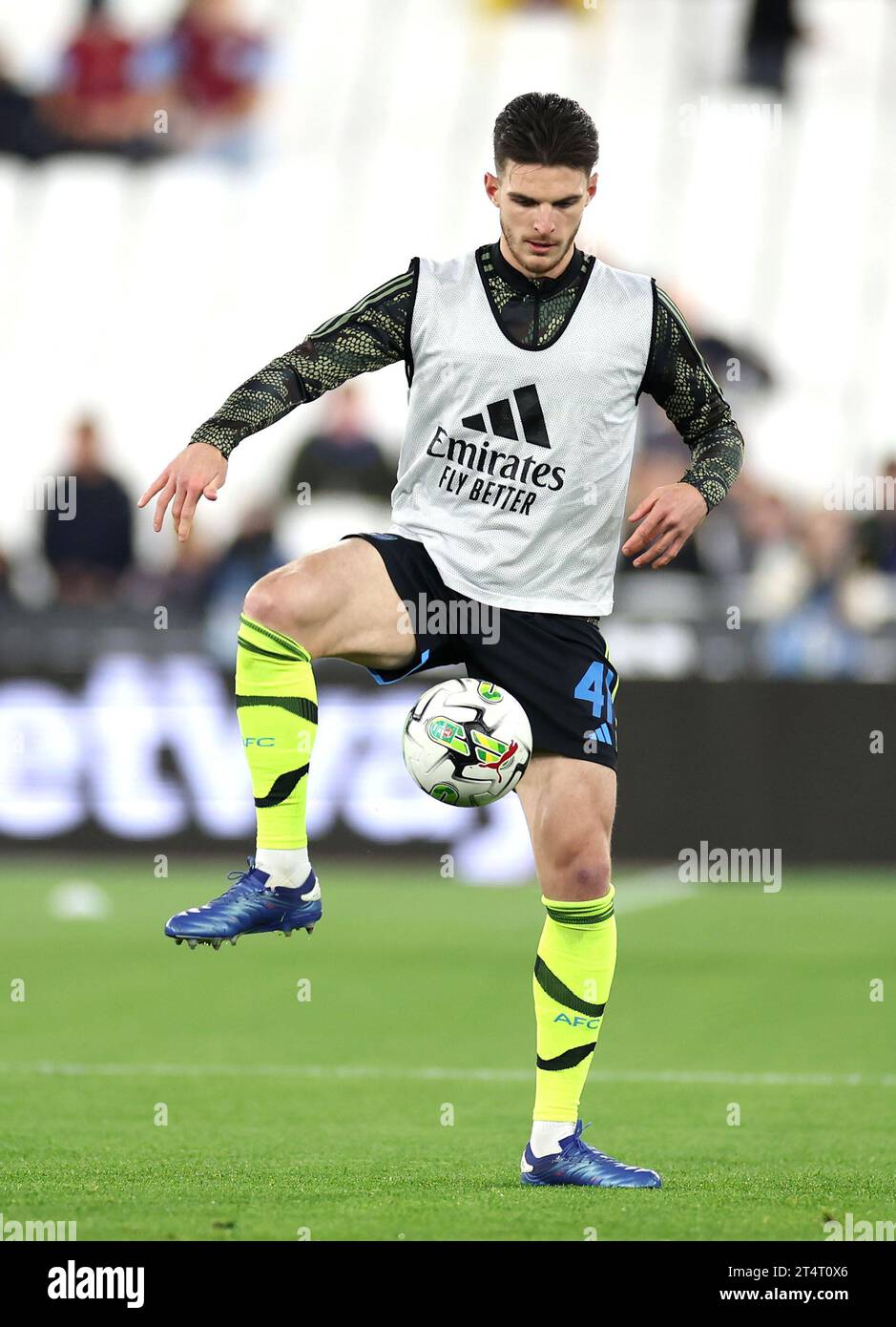 Arsenal's Declan Rice warming up prior to kick-off before the Carabao ...