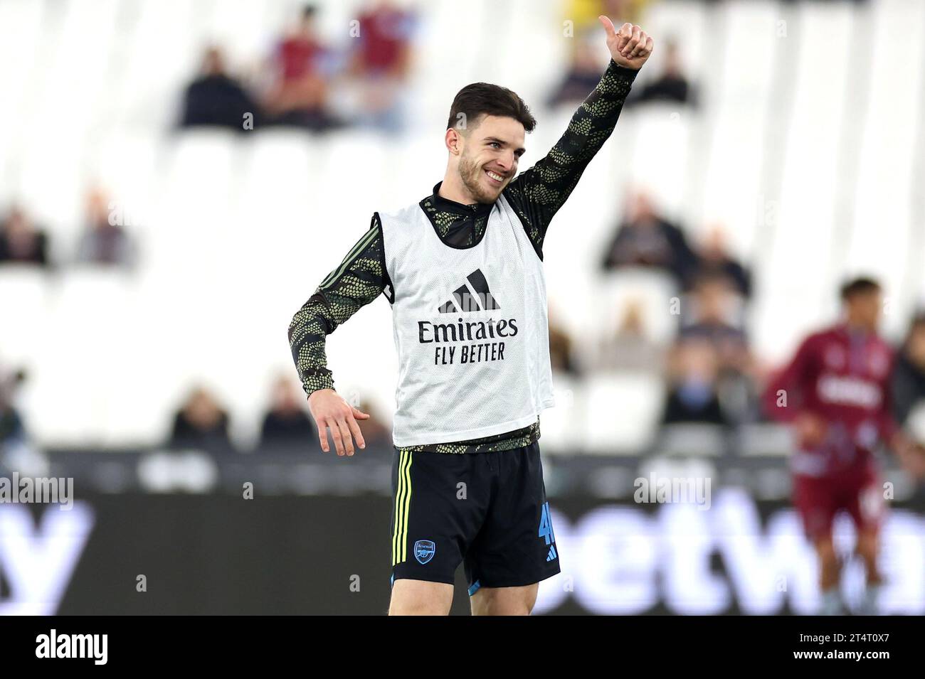 Arsenal's Declan Rice warming up prior to kick-off before the Carabao ...