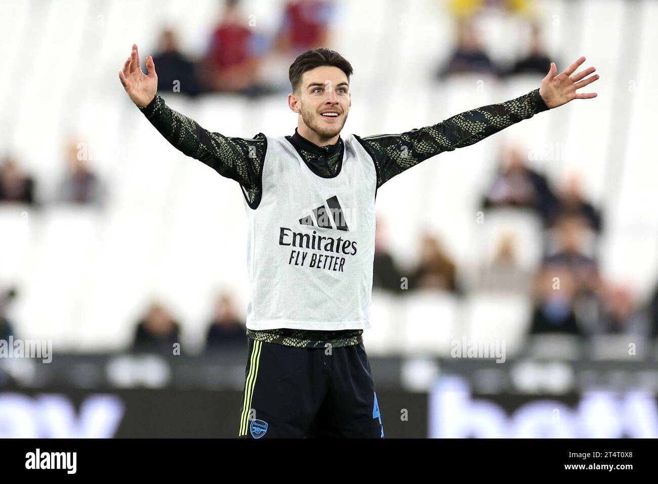 Arsenal's Declan Rice warming up prior to kick-off before the Carabao ...
