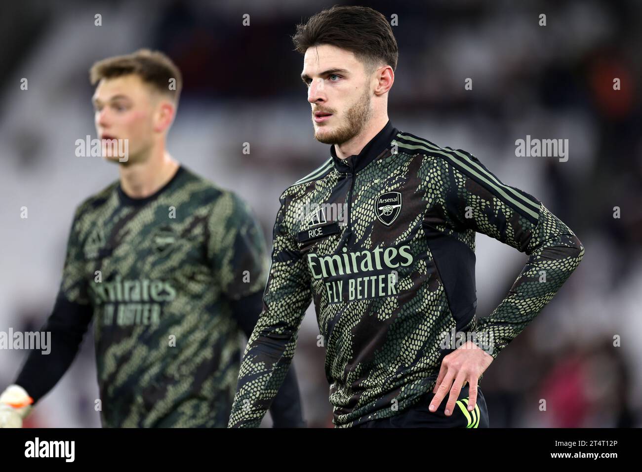Arsenal's Declan Rice warming up prior to kick-off before the Carabao ...