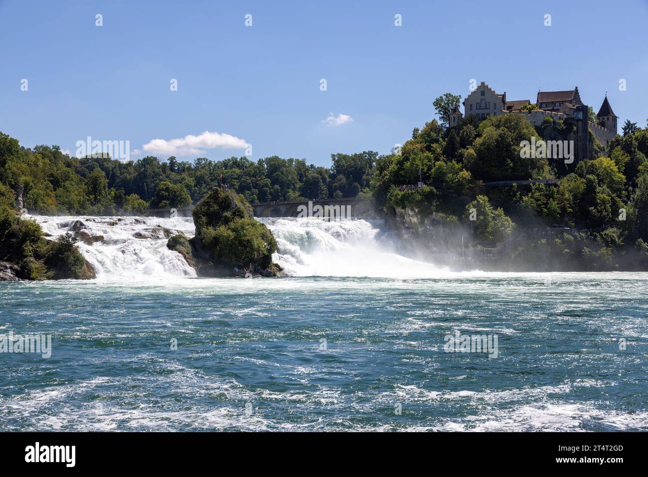 Schaffhausen Waterfalls, panoramic view with waterfalls and bridge in ...