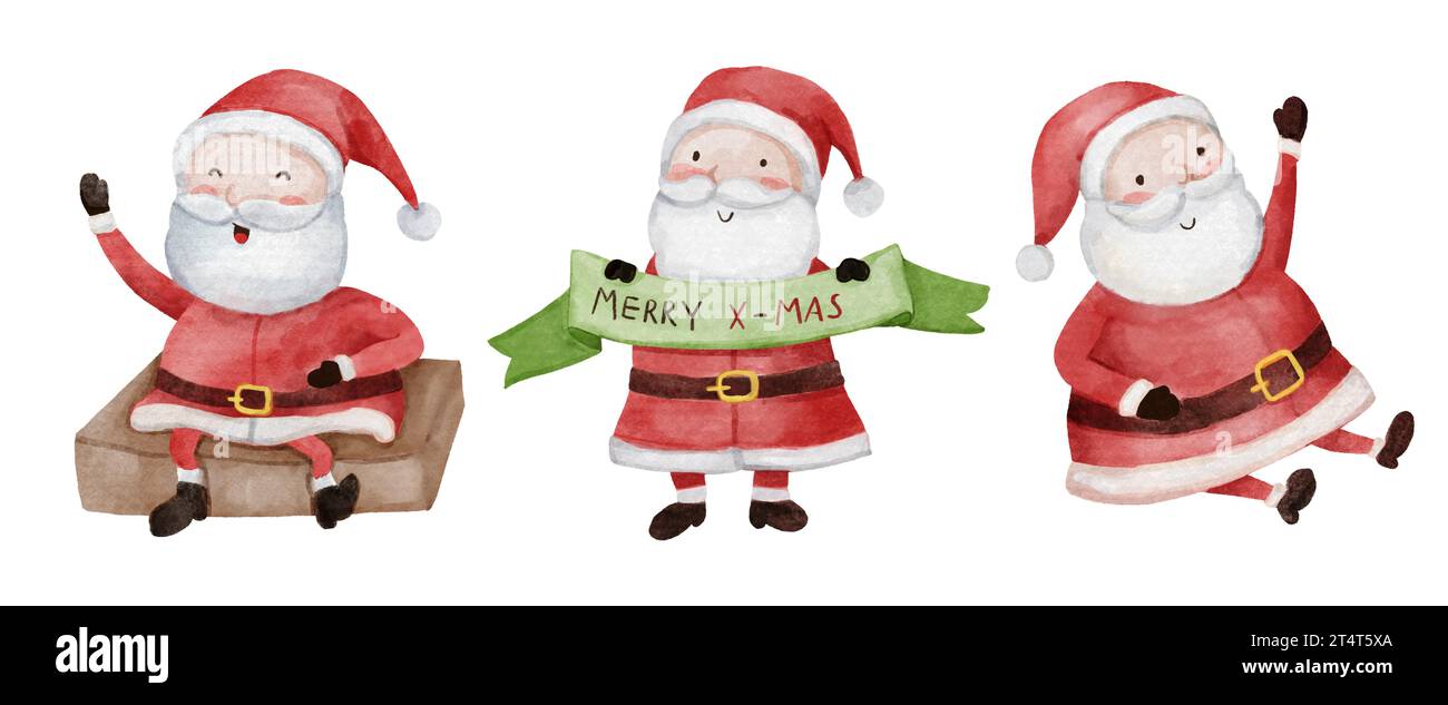 Santa claus . Christmas theme . Watercolor paint cartoon characters ...