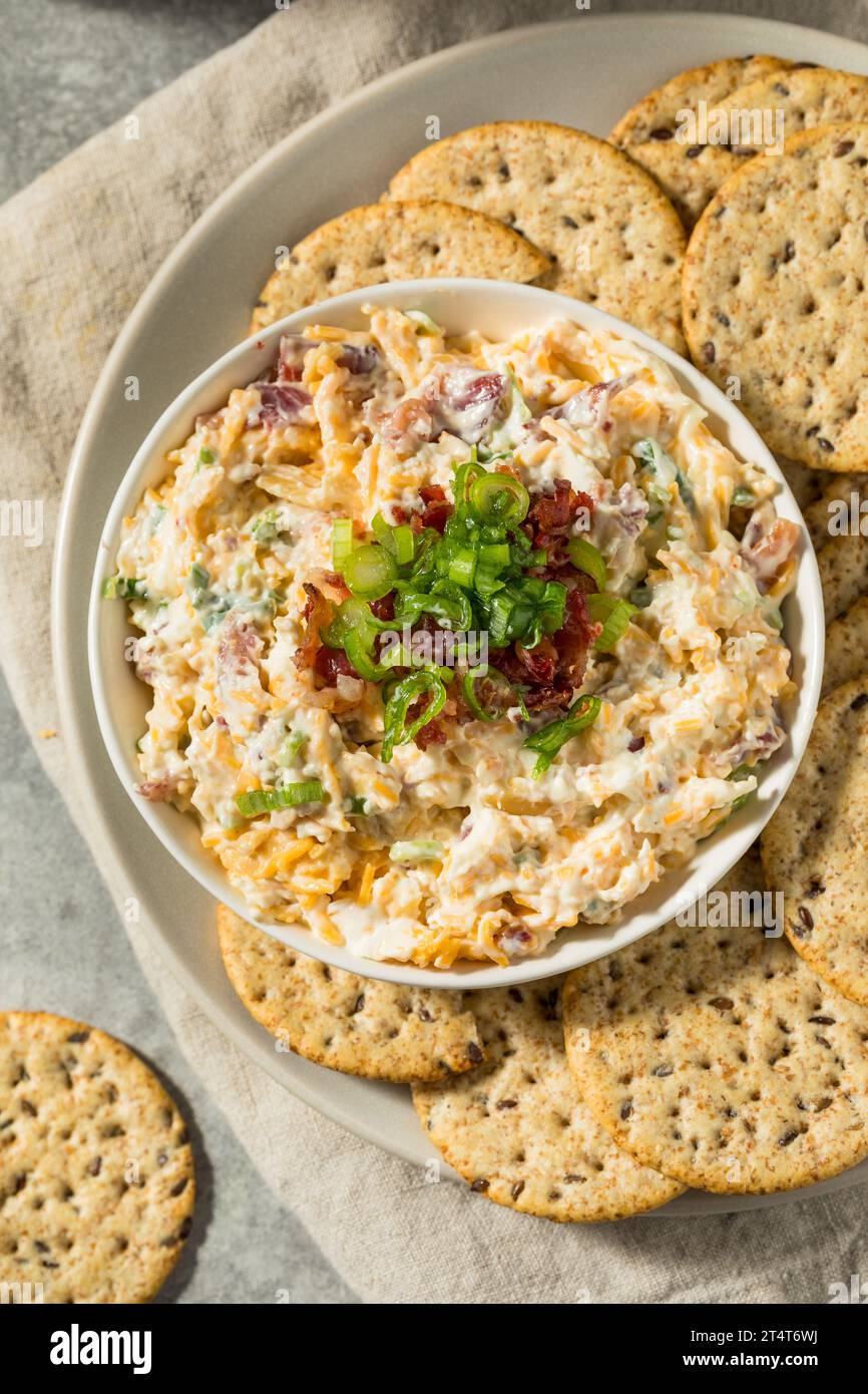 Homemade Million Dollar Cheese Dip with Bacon and Crackers Stock Photo ...
