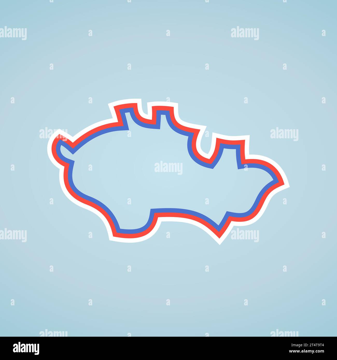 Simplified stylized outline map of Czech Republic, colors from the flag ...