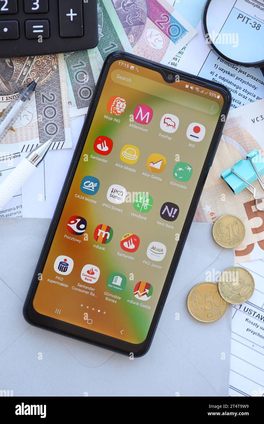 TERNOPIL, UKRAINE - AUGUST 3, 2023 Banking applications on screen of ...