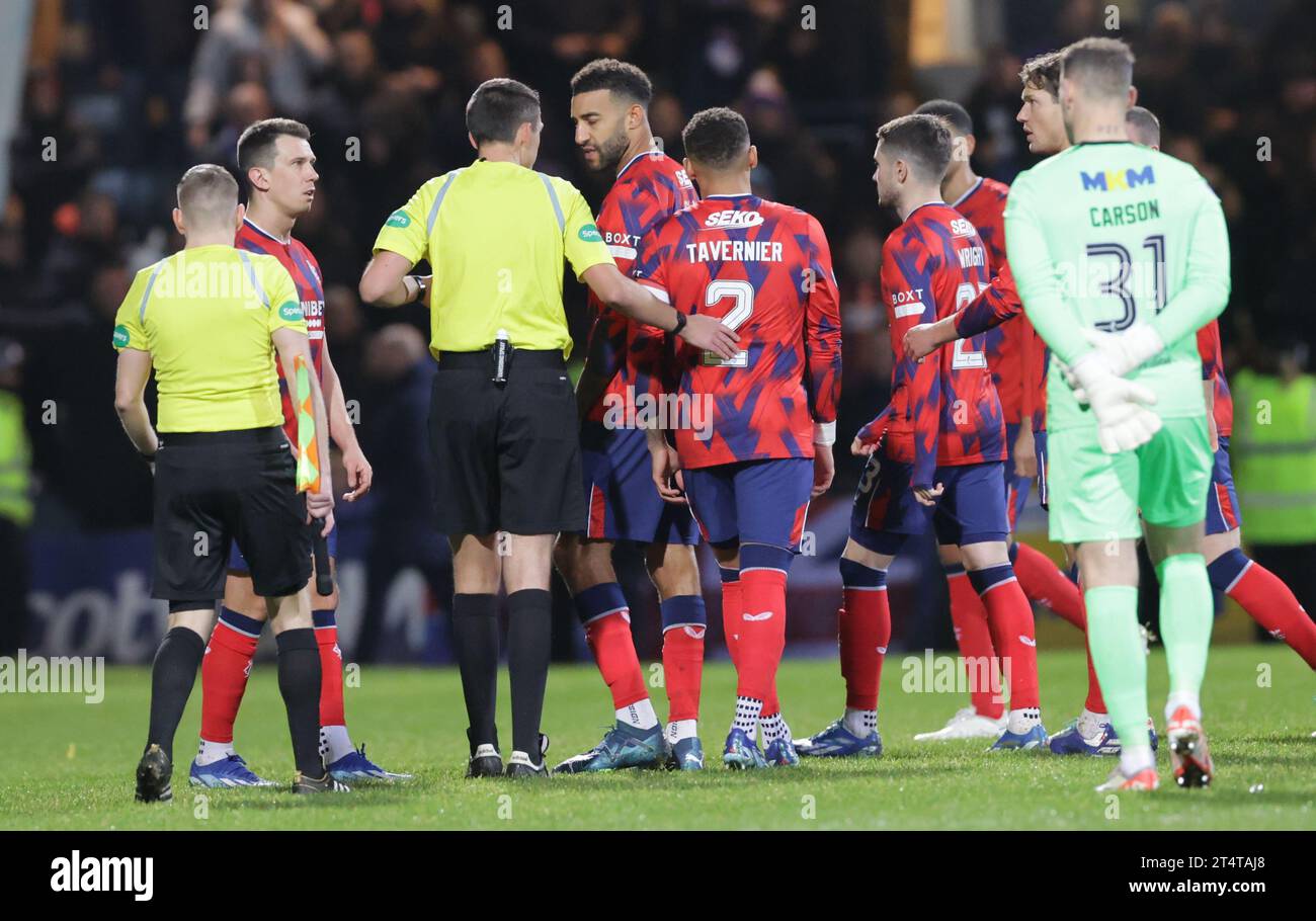 Referee Kevin Clancy takes off players at the start of the match during ...