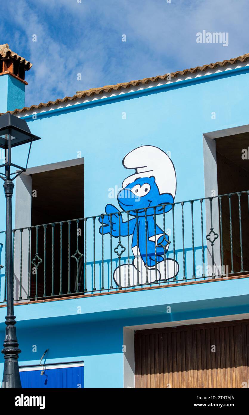 JUZCAR, SPAIN - OCTOBER 6, 2023: Visiting of blue Smurfs Village in ...