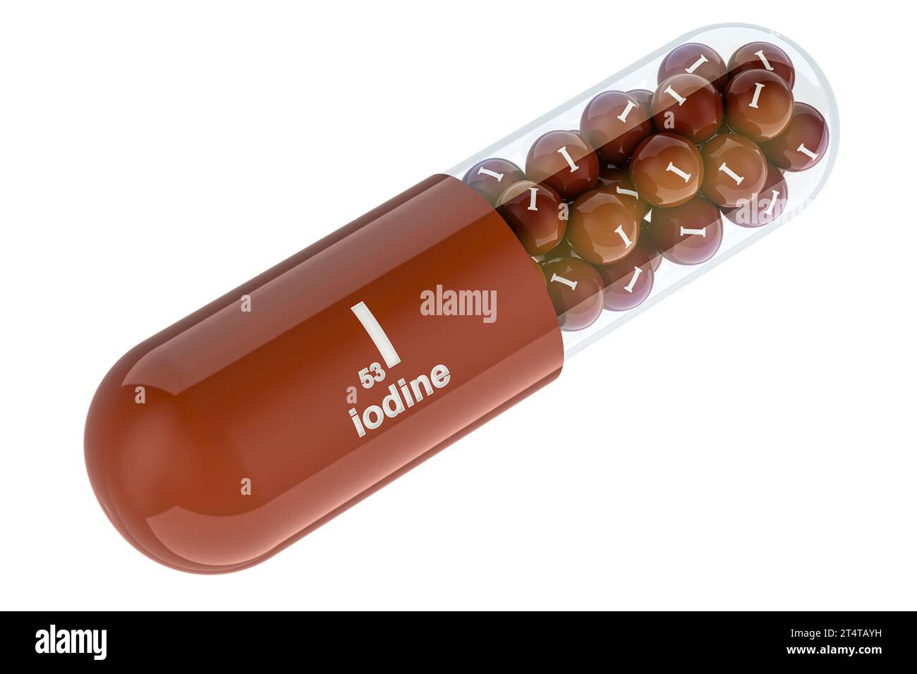 Capsule with iodine, dietary supplement. 3D rendering isolated on white ...
