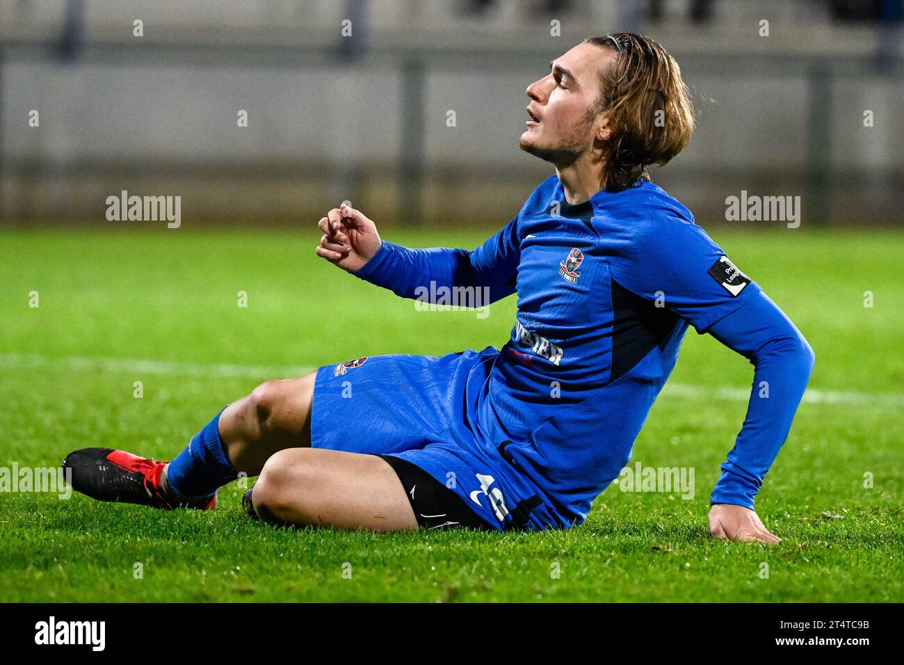 Denderleeuw, Belgium. 01st Nov, 2023. Dender's Ali Akman looks dejected ...