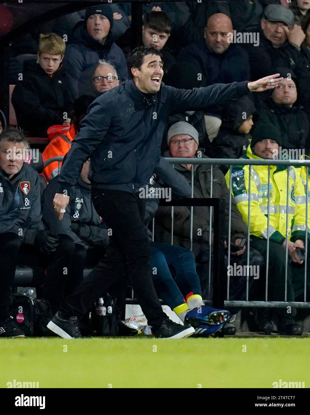 Bournemouth Manager, Andoni Iraola, reacts during the Carabao Cup ...