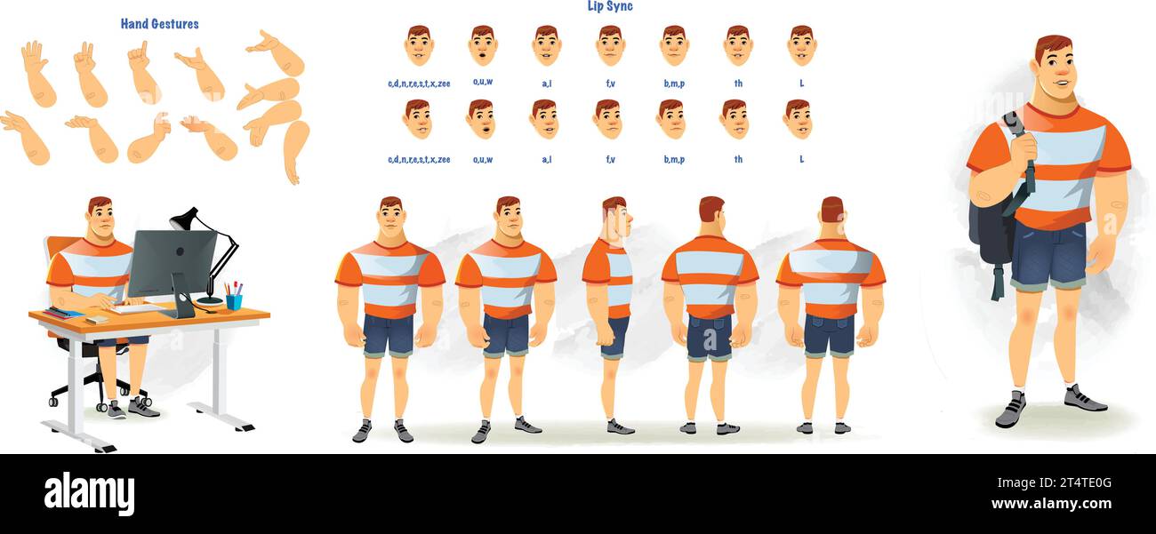 A Female model sheet. Woman creation set. Girl turnaround sheet, hand gestures, lip sync Stock ...