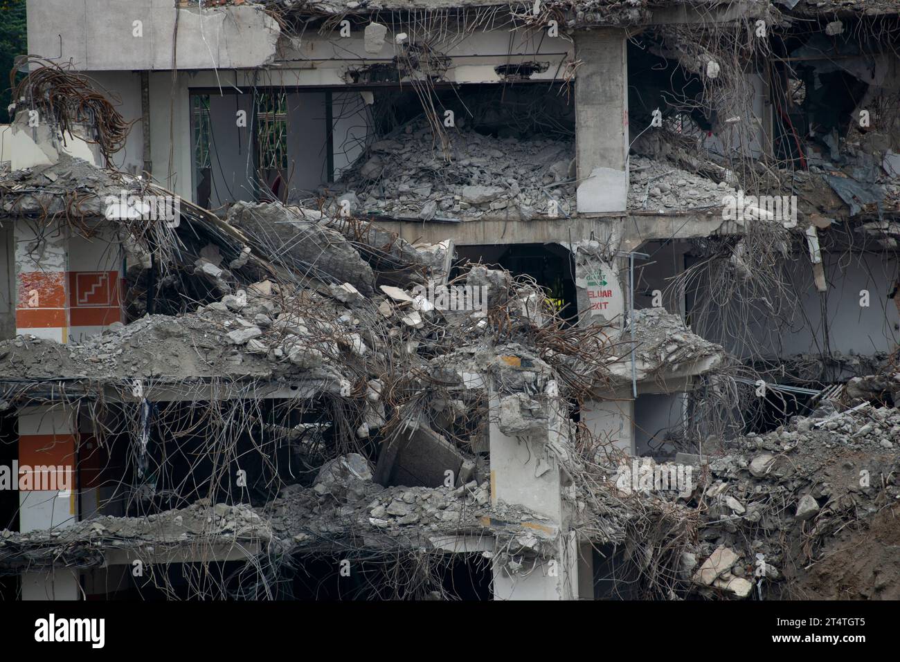 Pieces of Metal and Stone are Crumbling from Demolished Building Floors ...