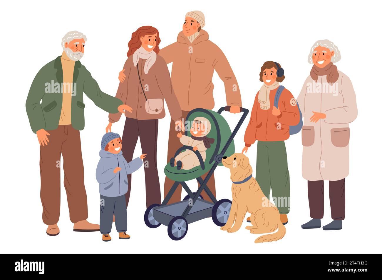 Cartoon family characters. Happy parents, grandparents and kids. People ...