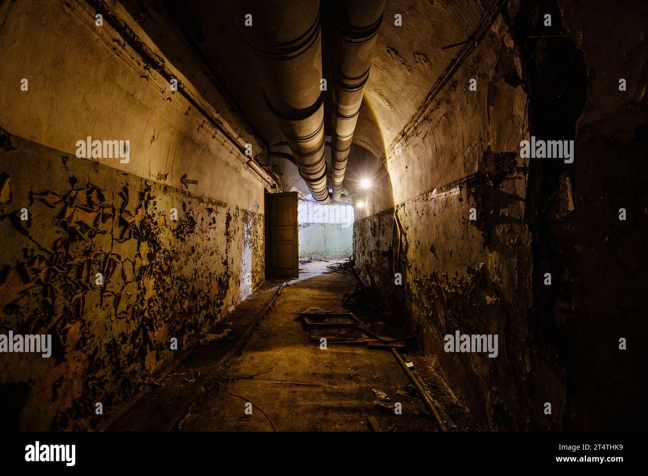Old vaulted corridor of Soviet bunker, echo of Cold War Stock Photo - Alamy