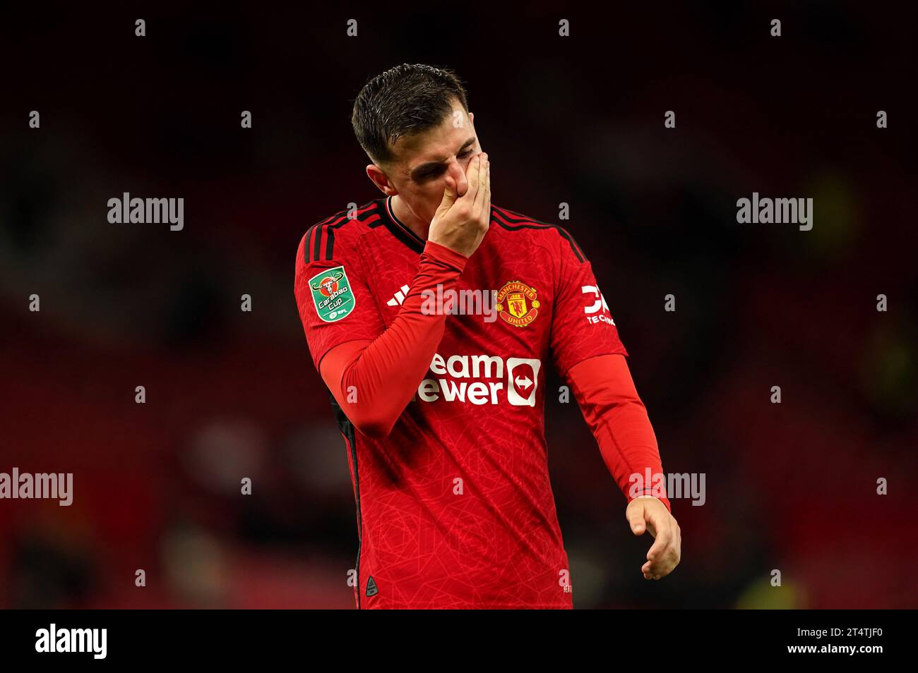 Manchester United's Mason Mount reacts following the Carabao Cup fourth ...