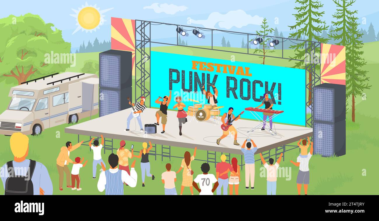 Punk rock festival in urban city park vector illustration Stock Vector ...