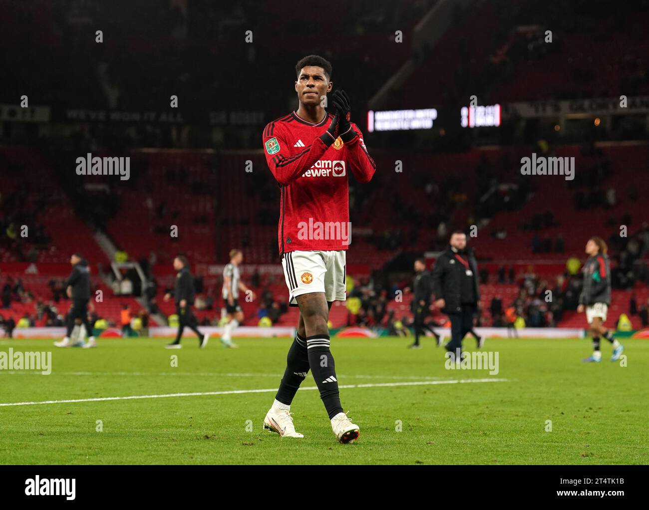 Manchester United's Marcus Rashford applauds the fans following the ...