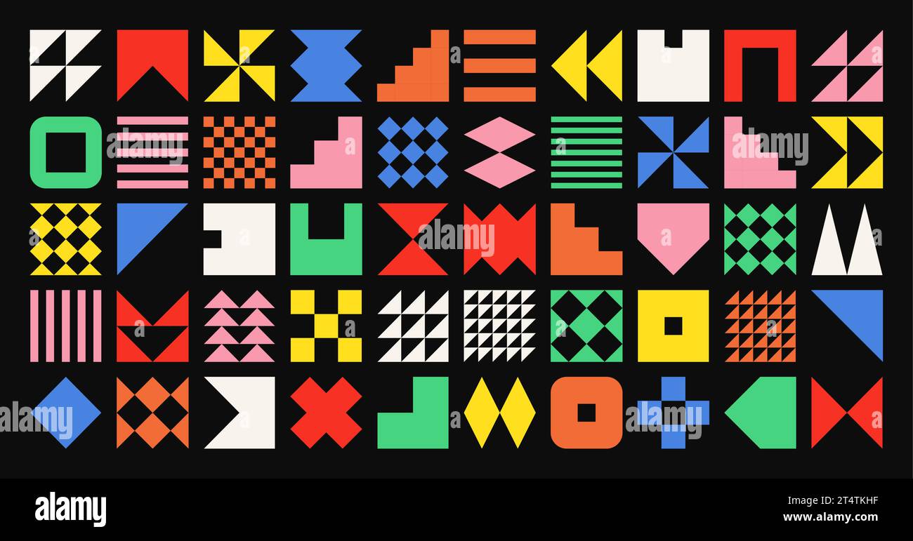 Brutalist geometric shapes, colorful symbols. Simple primitive elements ...
