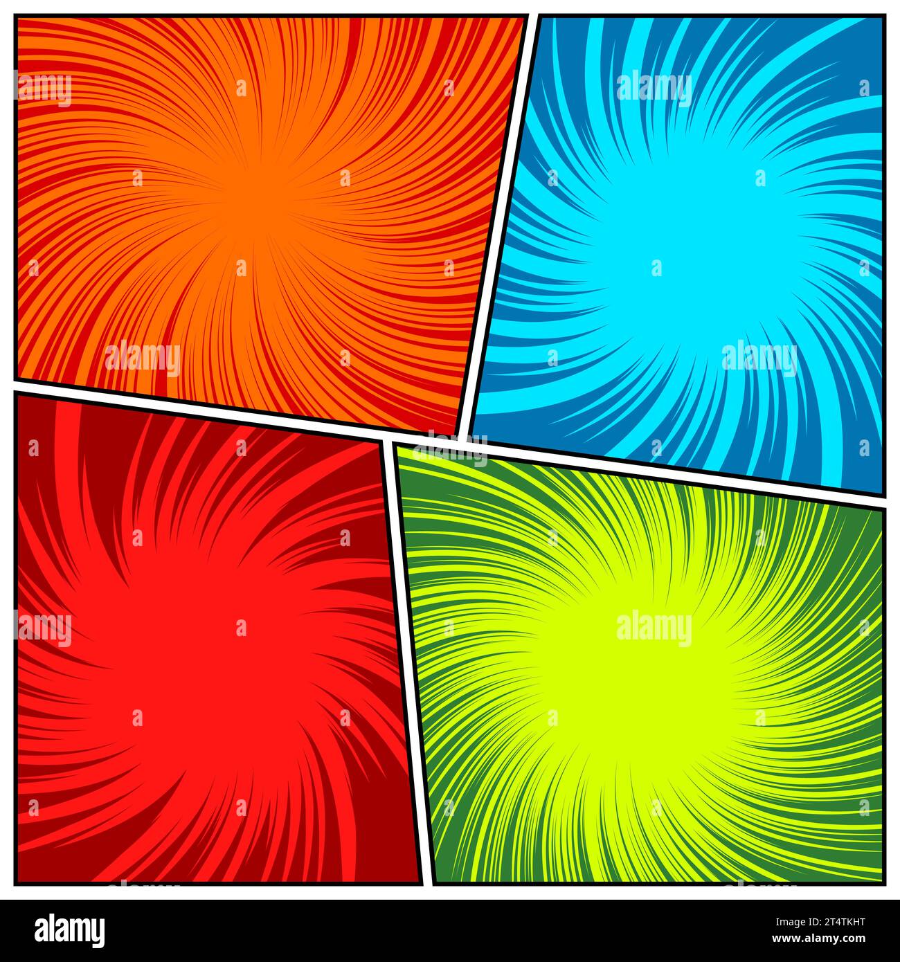 Colorful twisted comic book radial rays, lines. Comics background with ...