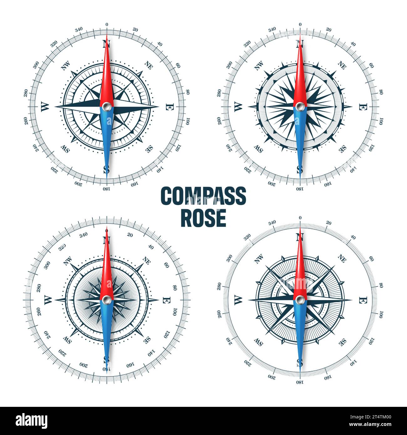 Marine compass, nautical wind rose with cardinal directions of North ...