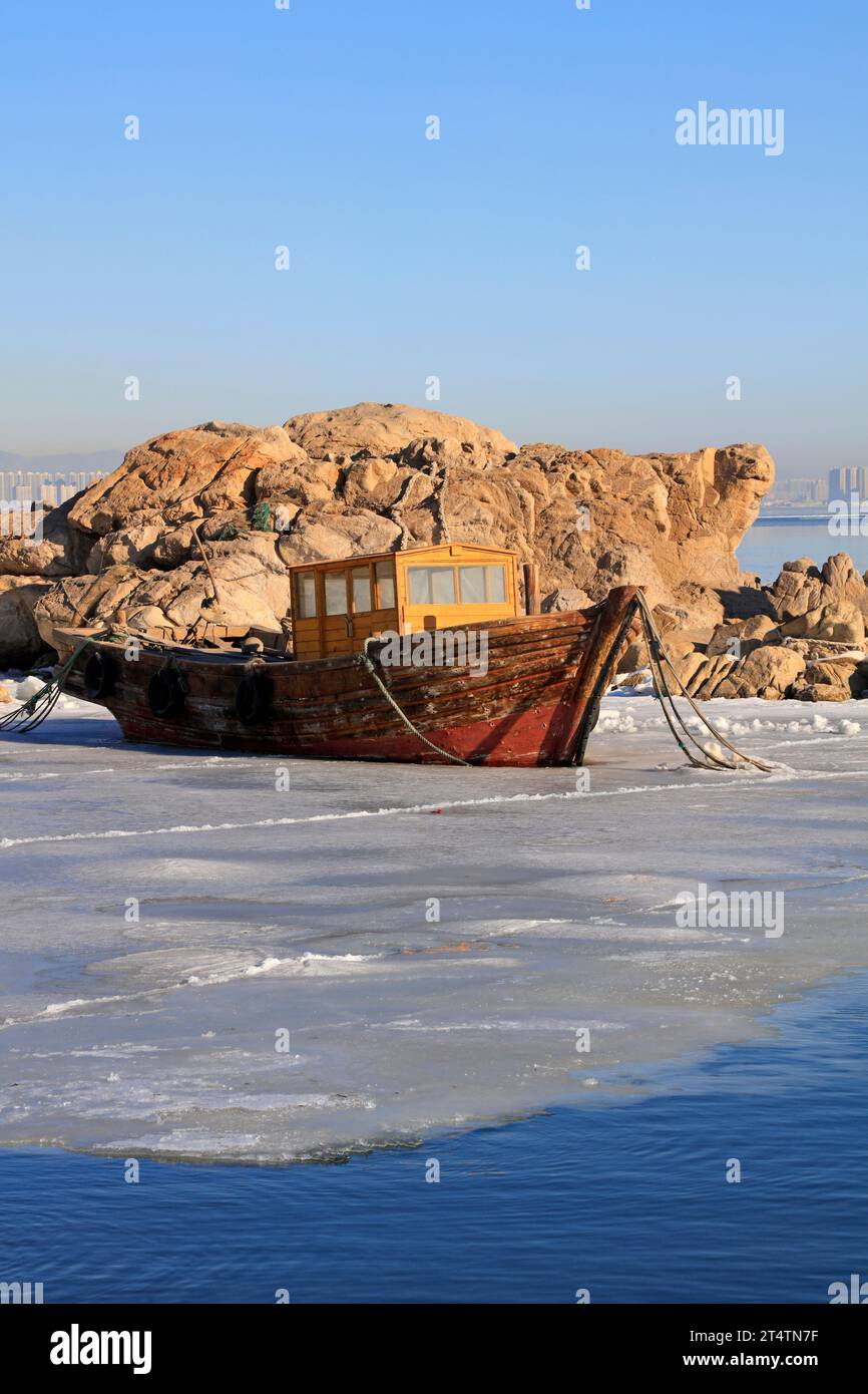 Wooden and reef in ice and snow, closeup of photo Stock Photo - Alamy