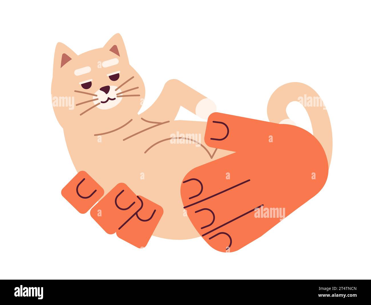 Curled up cat holding cartoon character hands illustration Stock Vector ...