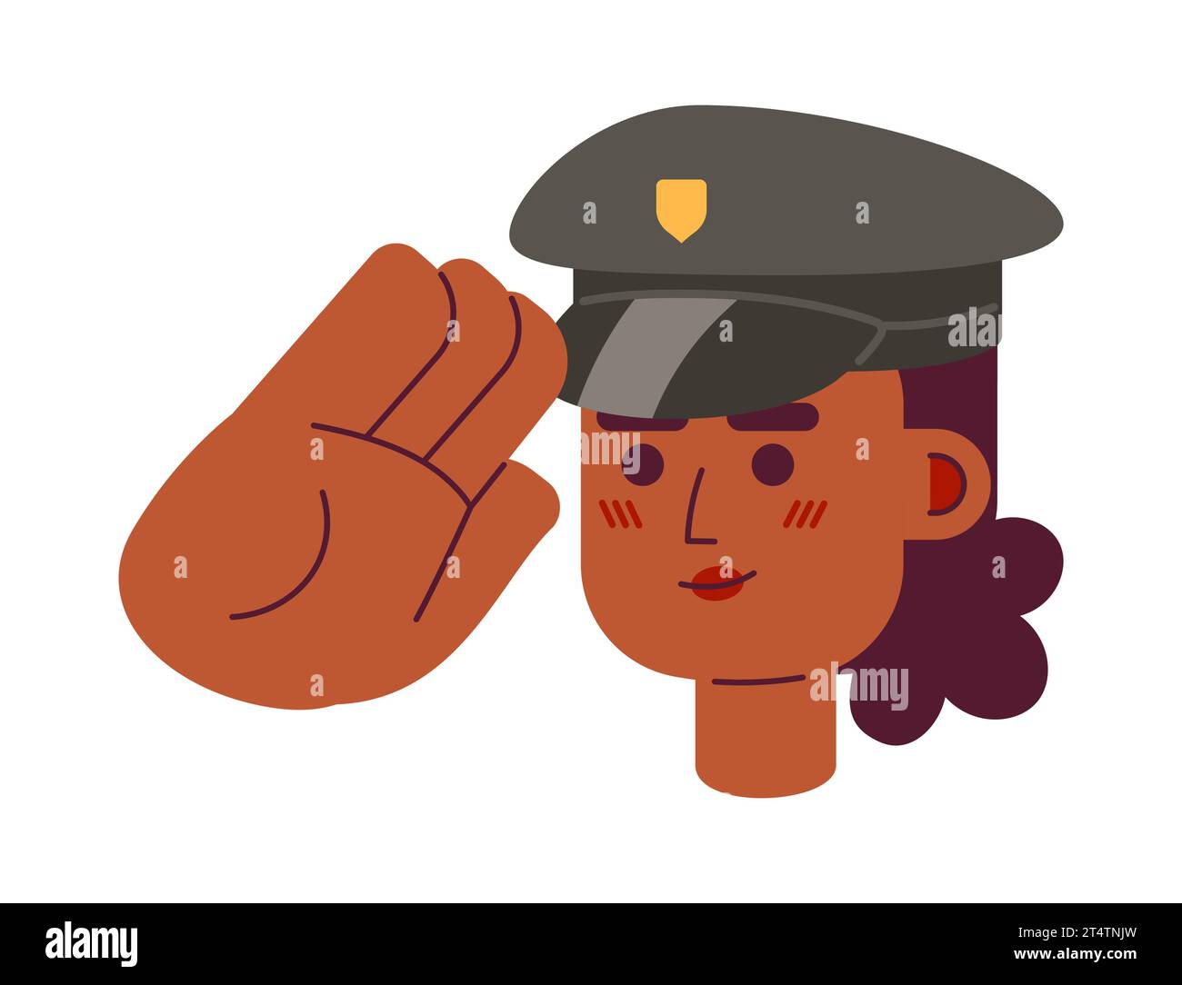 African american lady police officer saluting 2D vector avatar ...