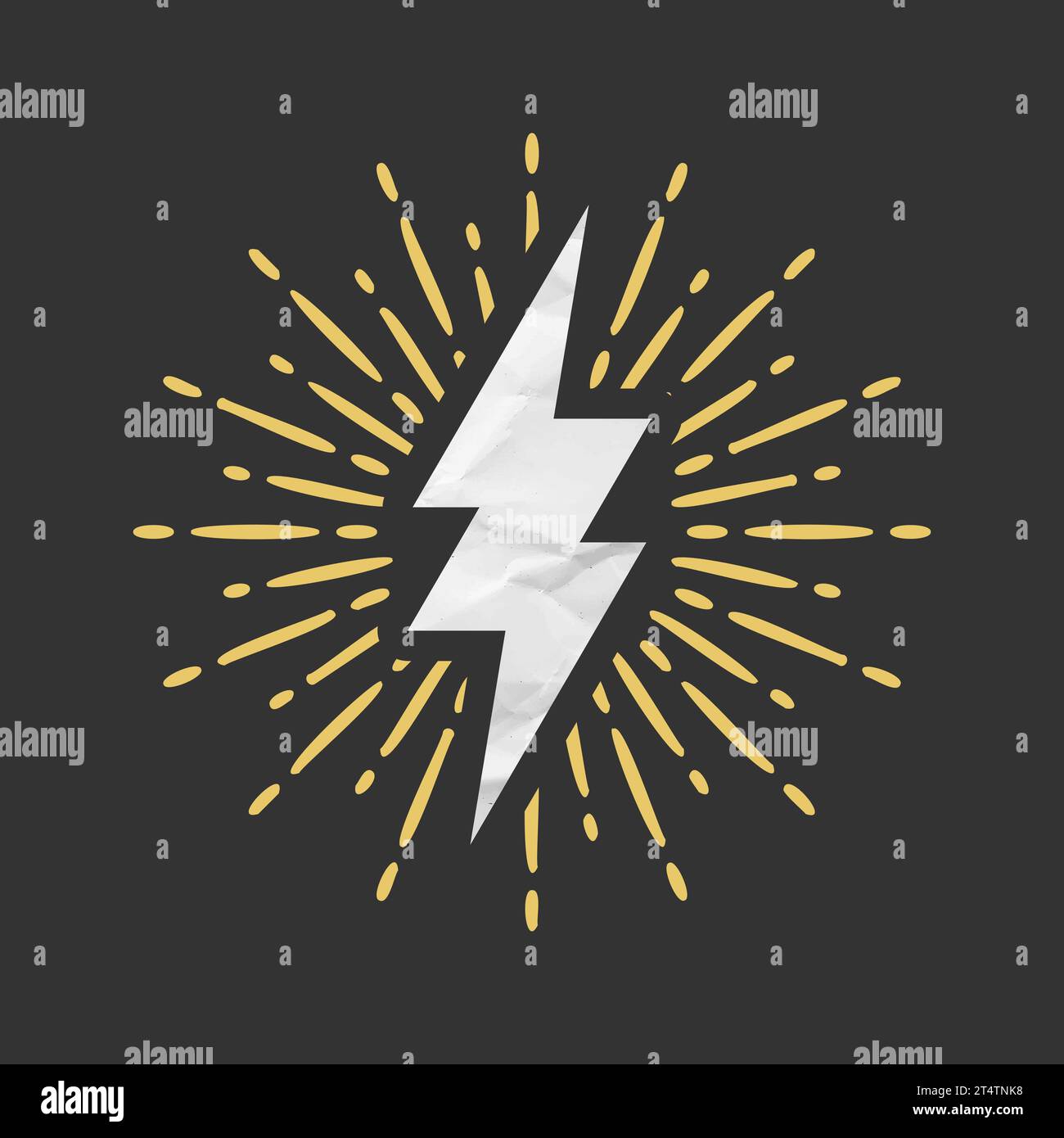 Vintage lightning bolt and sunrays. Lightnings with crumpled paper ...