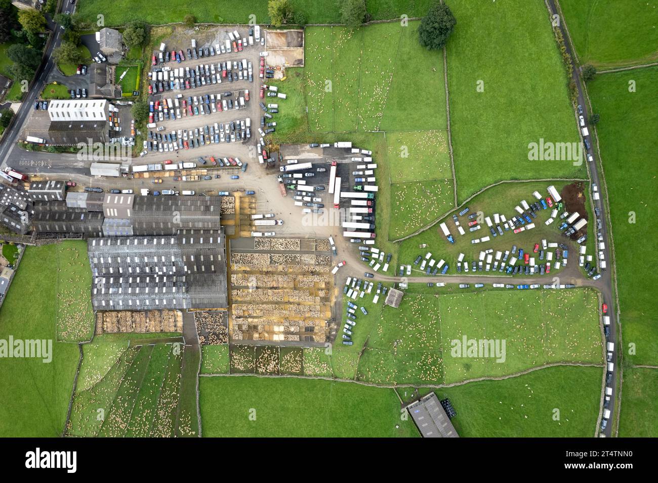Aerial view of the North of England mule gimmer lamb sale at Hawes ...