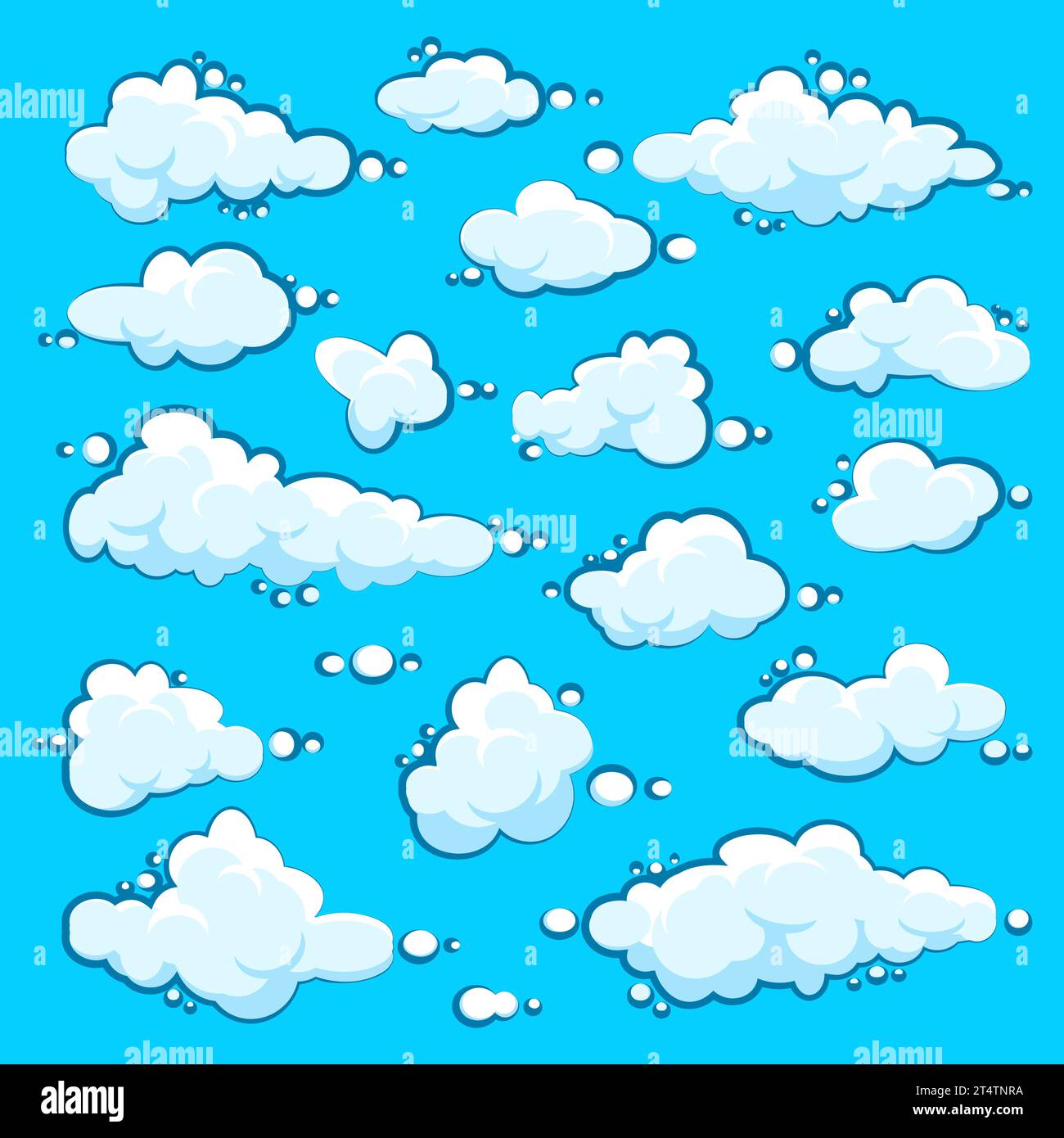Painted cartoon clouds on blue background. Simple hand drawn round ...