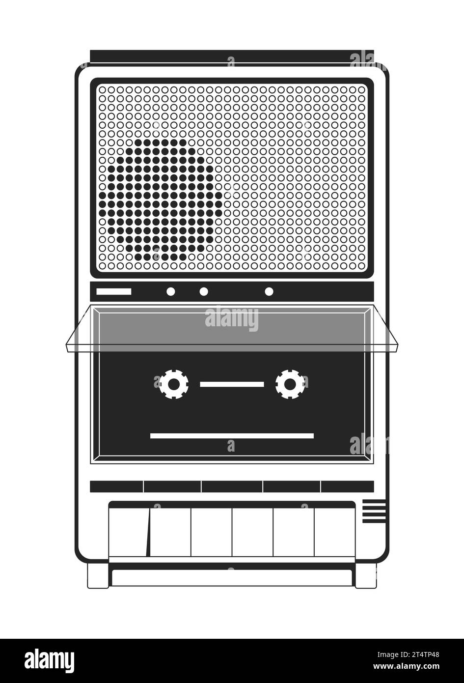 Retro cassette tape recorder black and white 2D line cartoon object ...