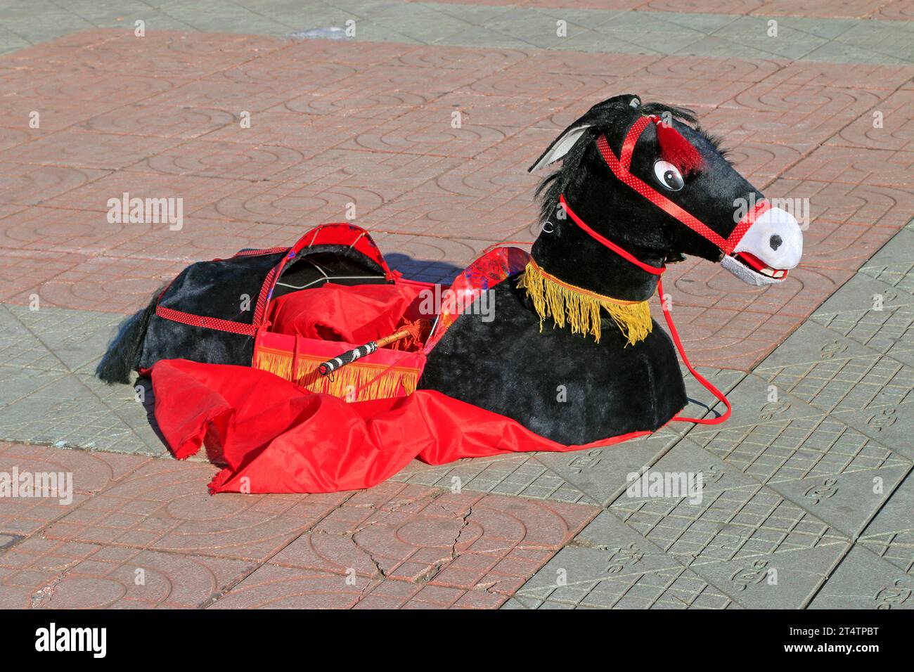 Chinese traditional style yangko folk dance donkey props in the street ...
