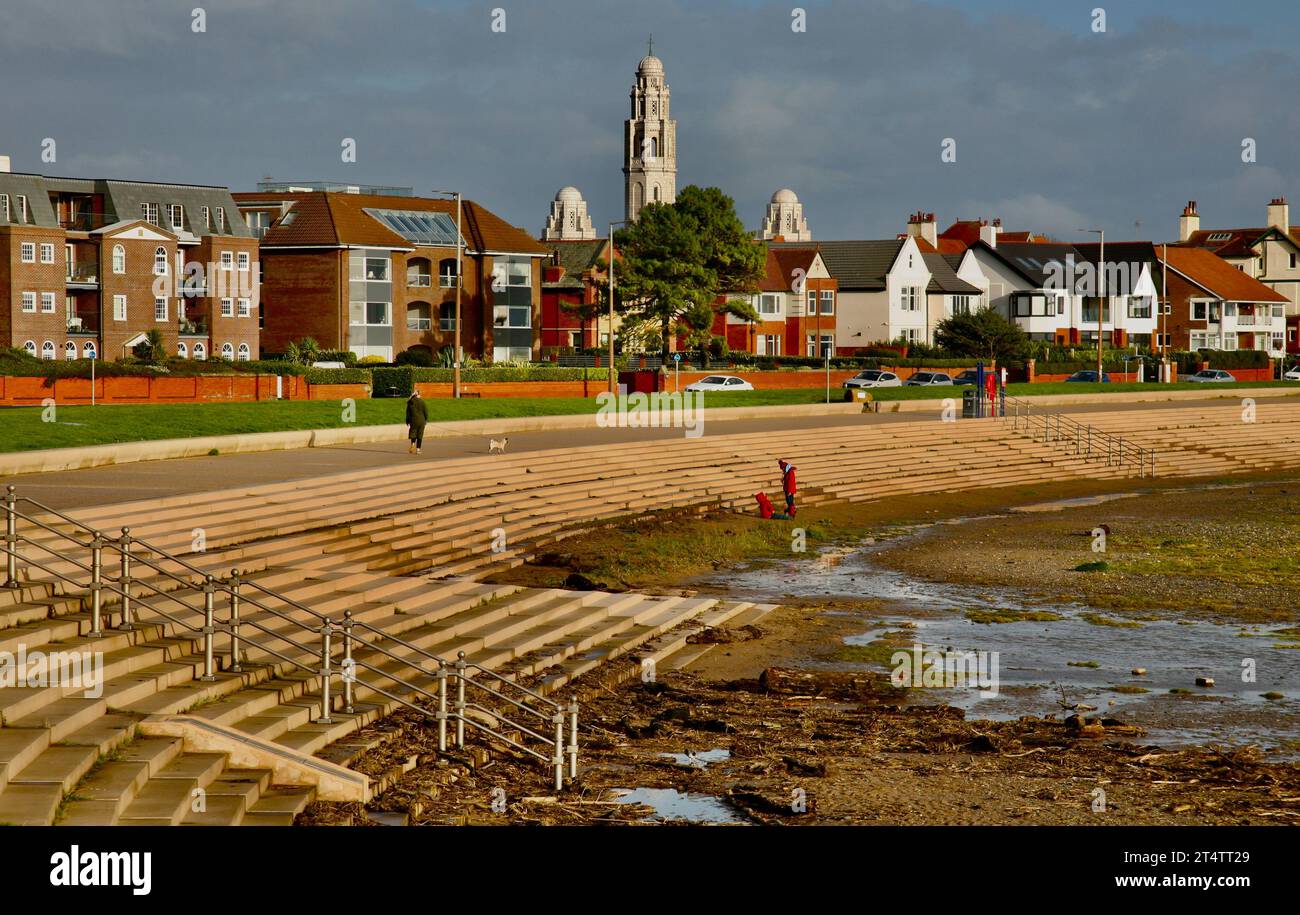 A view of the famous White Church, from the top of the new sea defences ...