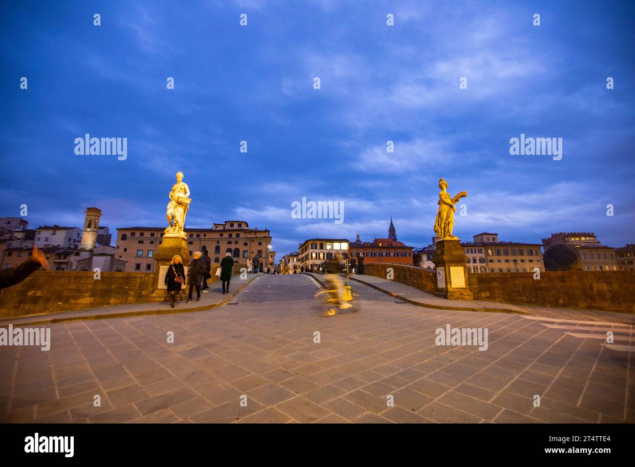 Florence, Italy. Night view of Ponte Vecchio from Santa Trinita Bridge ...