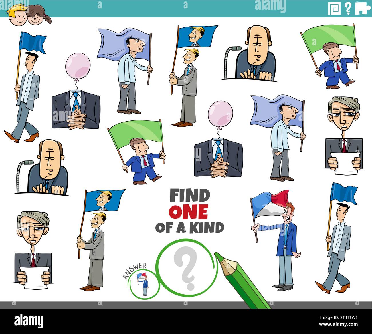 Cartoon illustration of find one of a kind picture educational game ...