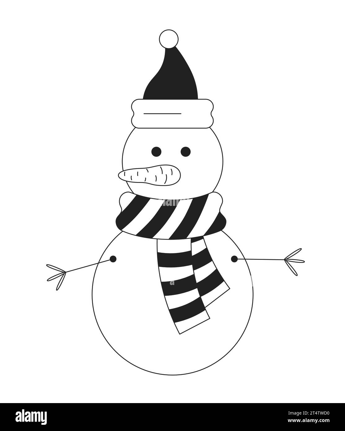 Snowman Christmas black and white 2D cartoon object Stock Vector Image ...