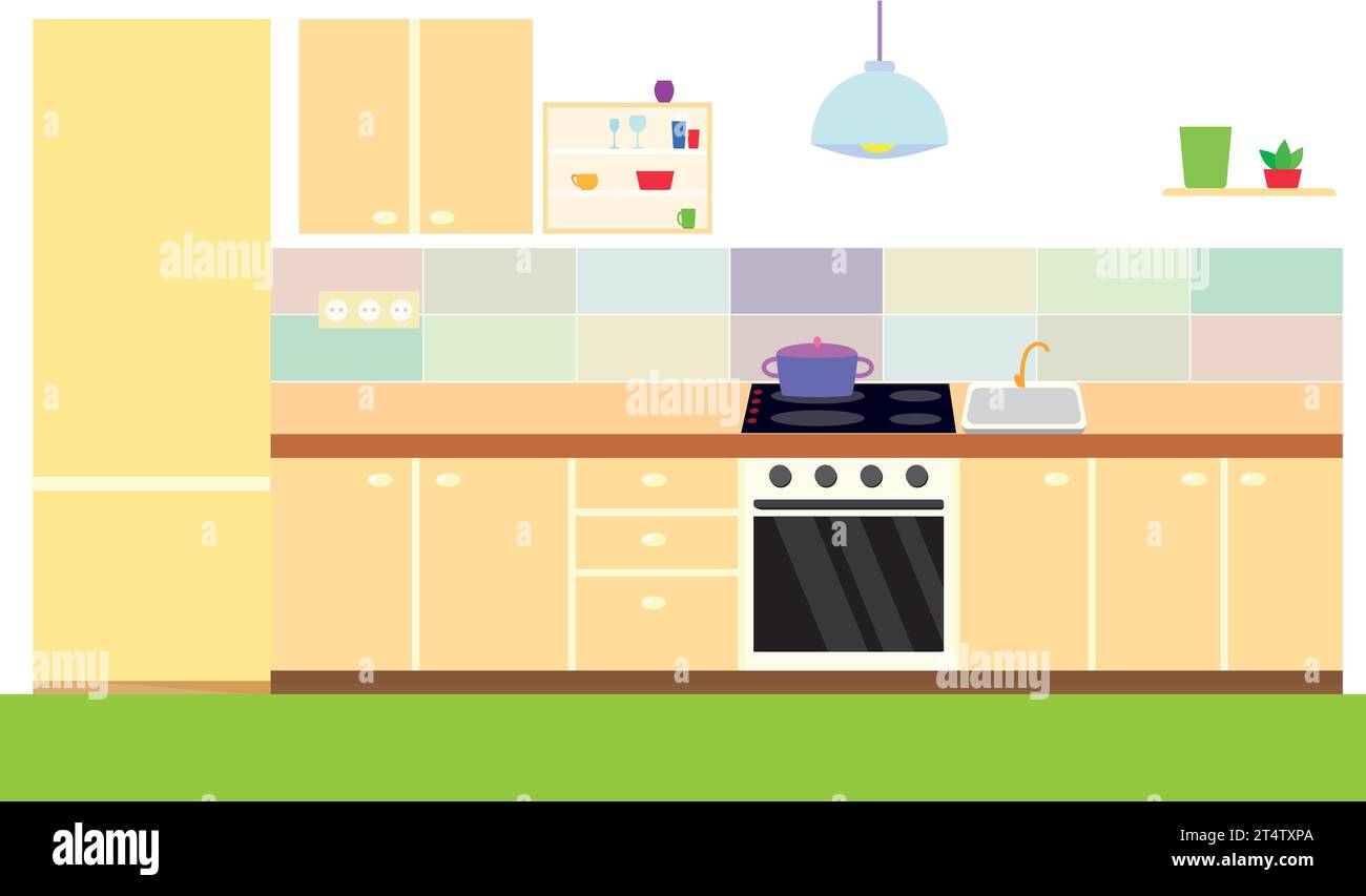 Modern kitchen in cartoon style. Vector illustration Stock Vector Image ...