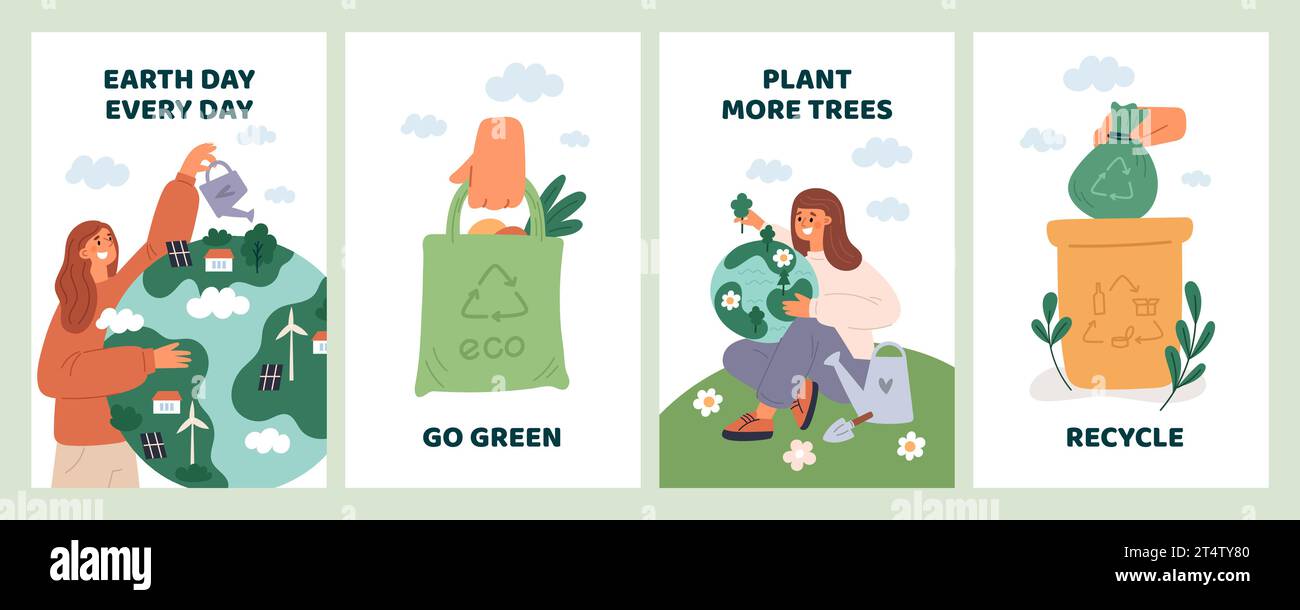 International Earth Day cards. Environmental protection. Saving planet ...