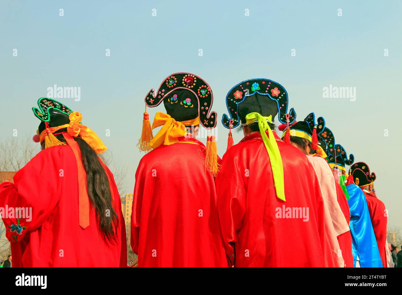 Chinese traditional style yangko folk dance performance in the street ...