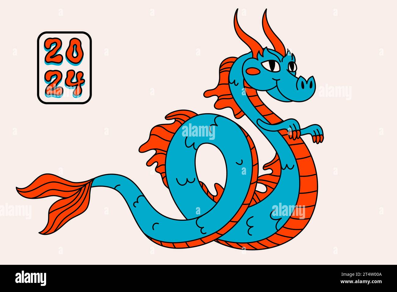 Retro style groovy cartoon dragon greeting card. Vintage 70s a funny ...