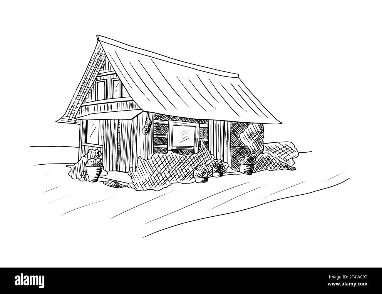 Landscape doodle house tree sun hi-res stock photography and images - Alamy