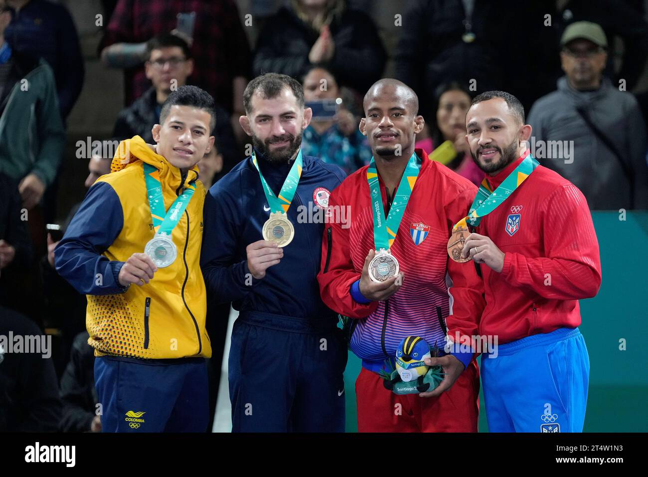 Medal winners, from left, Colombia's Oscar Tigreros, silver, Zane ...