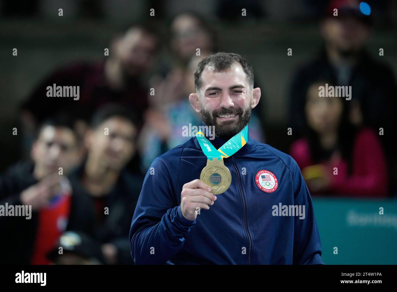 Zane Richards of the United States, gold, poses on the podium of the ...