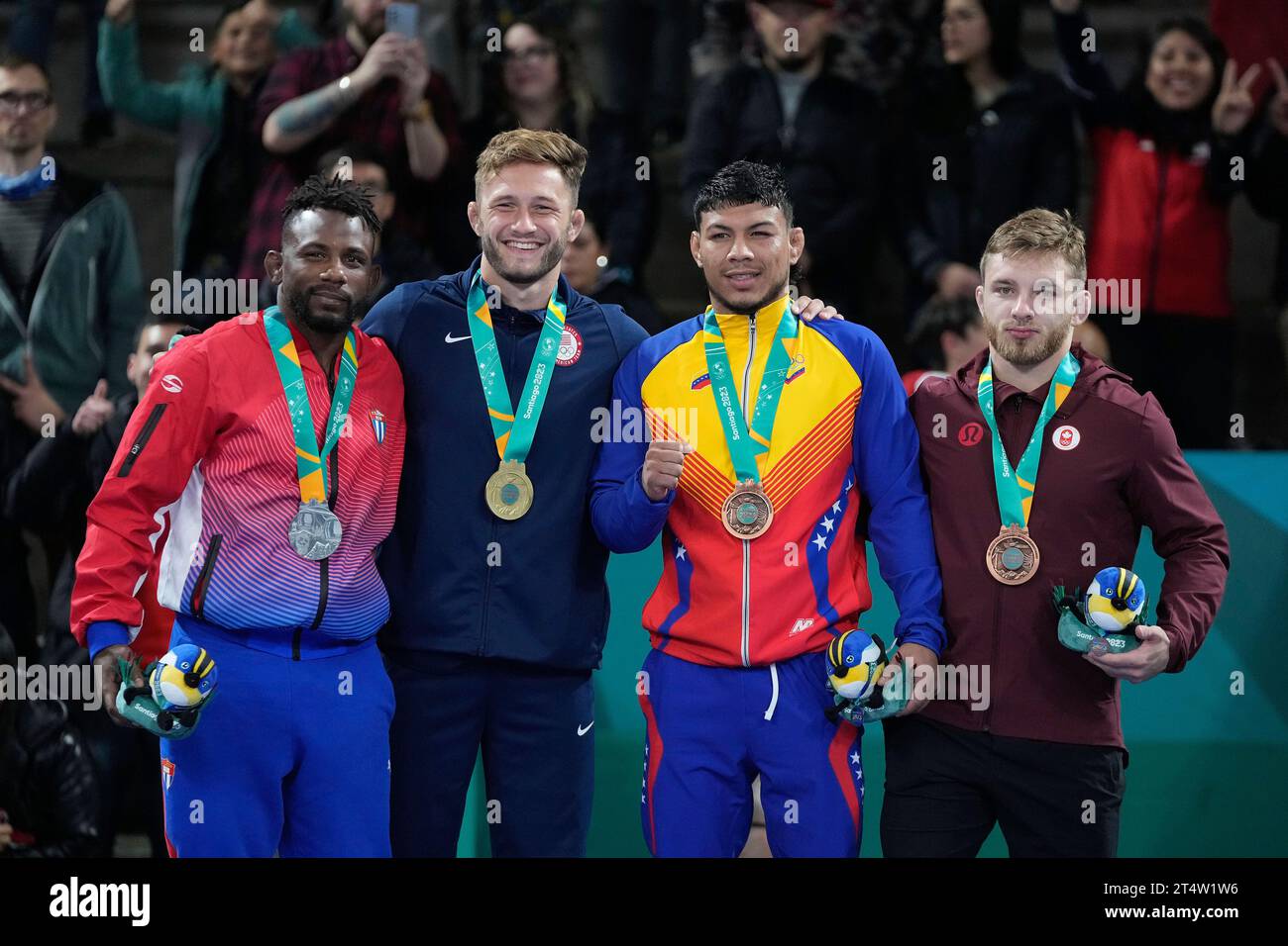 Medal winners, from left, Cuba's Franklin Maren, silver, Tyler Berger ...
