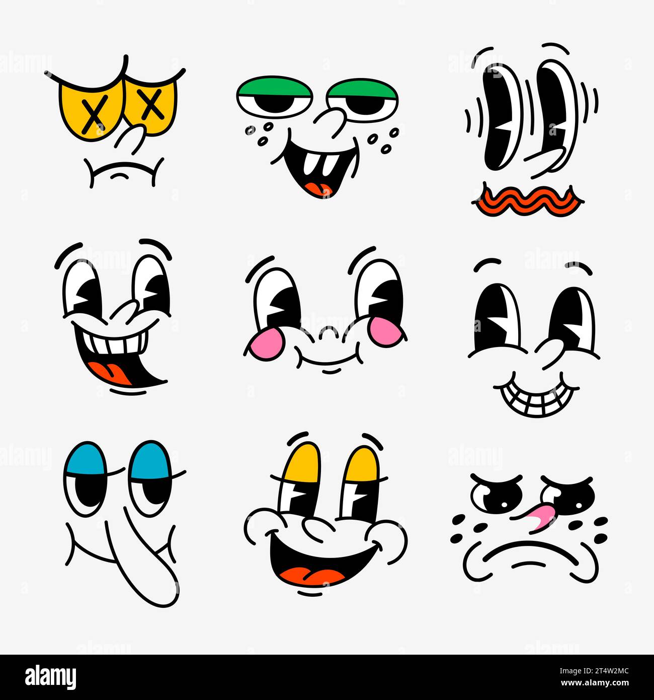 Old School Cartoon Characters Faces Set Retro Cartoon Stickers With